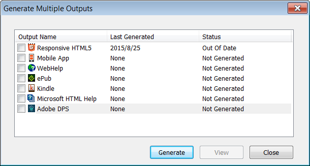 Generate output using the default publish settings Generate output using the default publish settings