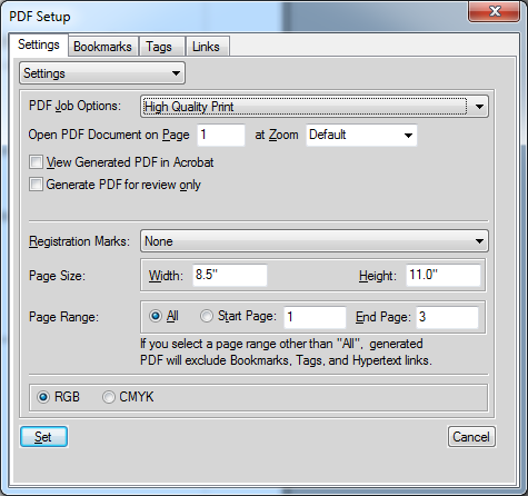 Configure PDF settings
