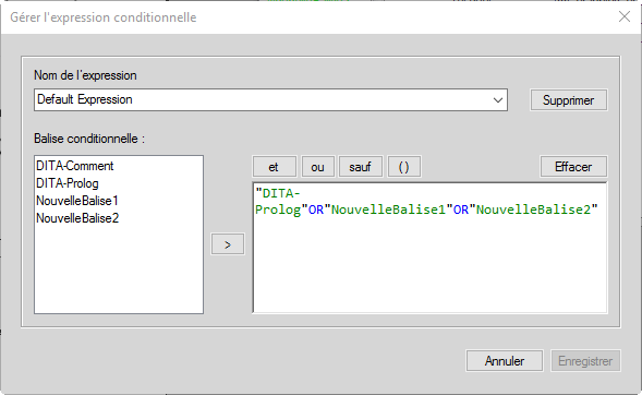 Afficher ou masquer le texte conditionnel